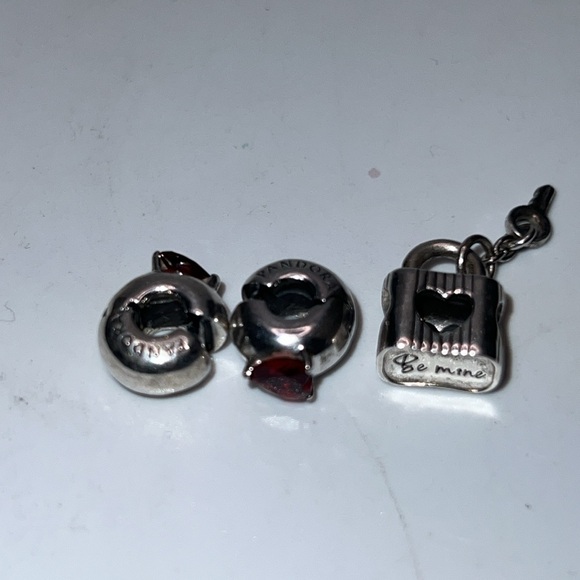 Pandora | Jewelry | Pandora Padlock Heart Key Charm 2 Red Stone Heart ...